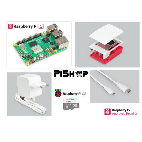 PISHOP Raspberry Pi5 4GB Red/White Official Kit – EcoRobotics
