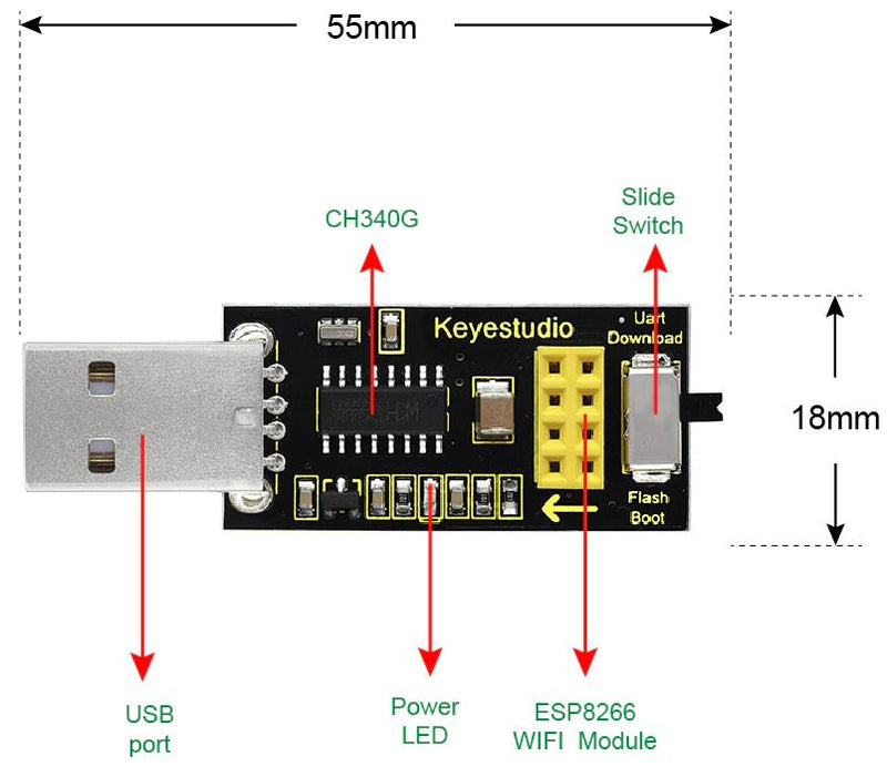 KEYESTUDIO USB to ESP-01S Wifi Module Serial Port for Arduino. ESP8266 – EcoRobotics