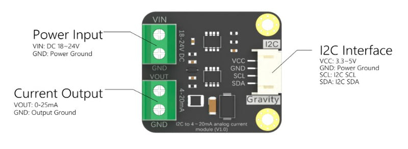 DFROBOT GRAVITY I2C 4-20mA DAC Module (Arduino Compatible) – EcoRobotics
