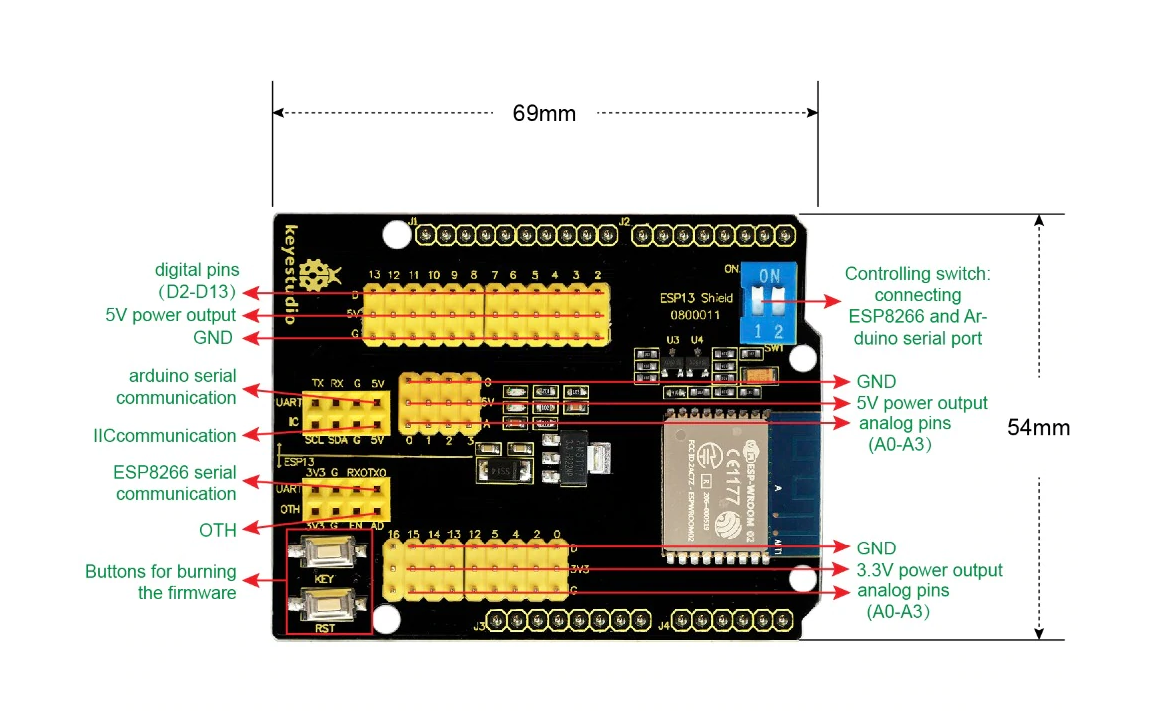 KEYESTUDIO ESP8266 Web Sever Serial Wifi Expansion Shield Module for A