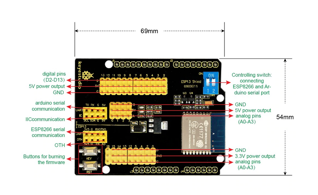KEYESTUDIO ESP8266 Web Sever Serial Wifi Expansion Shield Module for A
